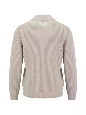 LARDINI Ribbed-knit Spread-collar Cardigan - Neutrals