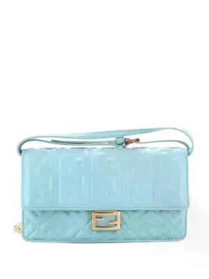 Fendi Baguette Wallet On Chain Zucca Embossed Leather Crossbody Bag - Blue