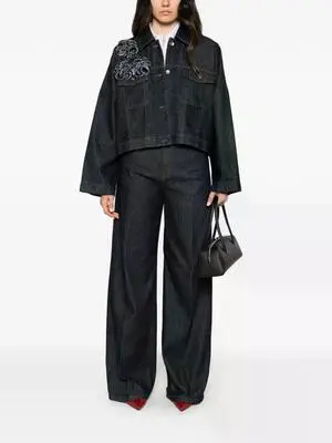 DRYKORN Floral-appliqué Cropped Denim Jacket
