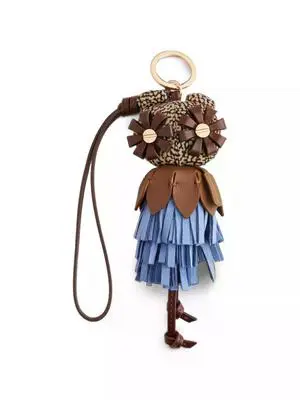 Borbonese Animal-motif Fringed Keyring - Brown