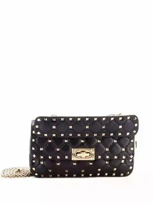 Valentino Garavani Rockstud Spike Flap Bag Quilted Leather Small Crossbody Bag - Black