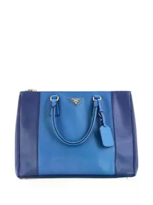 Prada Bicolor Double Zip Lux Saffiano Leather Medium Tote Bag