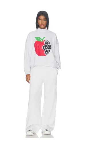 SUNNY SOMEWHERE Nyc Apple Bite Mockneck Sweater In Grey