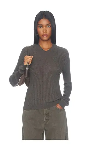 LISA YANG Marguerite Sweater In Grey - Deep Walnut