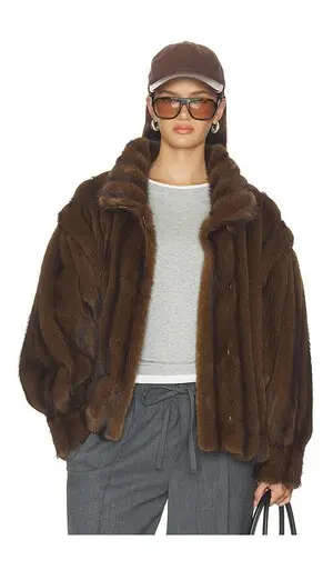 DUCIE Katja Faux Fur Jacket In Brown