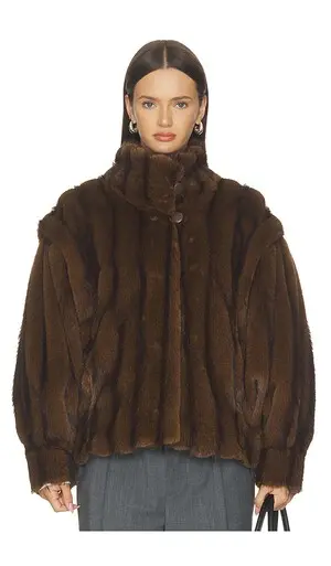 DUCIE Katja Faux Fur Jacket In Brown