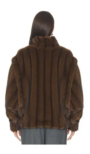 DUCIE Katja Faux Fur Jacket In Brown