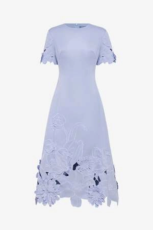 LEO LIN Caroline Applique Short Sleeve Midi Dress