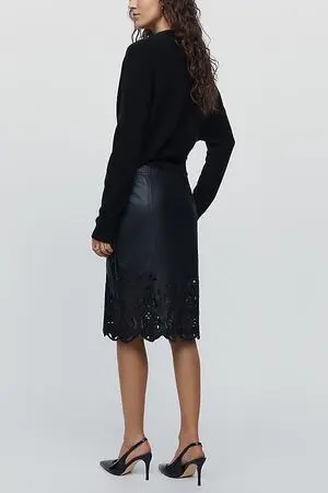 PILCRO Faux Leather Cutwork Midi Skirt