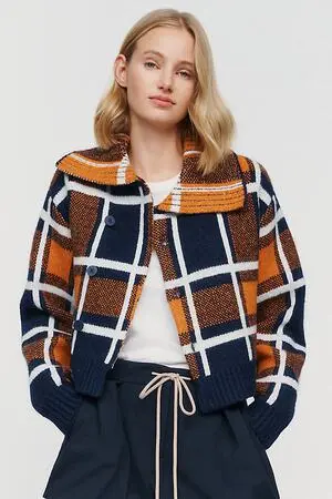 ALIGNE Carmen Wool Blend Plaid Cardigan Jacket - Multi