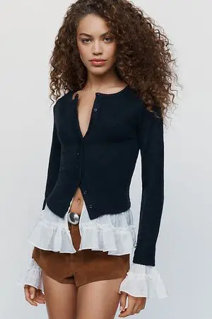 Anthropologie Twofer Ruffle Cardigan Top Black