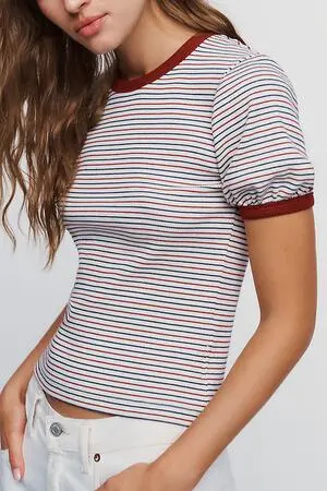 Rag & Bone Cotton Blend Rib Stripe Crewneck Tee