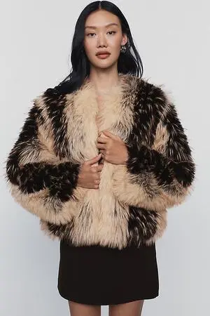 ICHI Ihflaxa Faux Fur Jacket - Black & White Pattern
