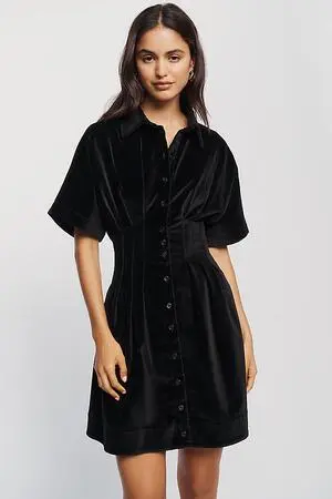 EXQUISE Tobie Velvet Mi Shirtdress - Black