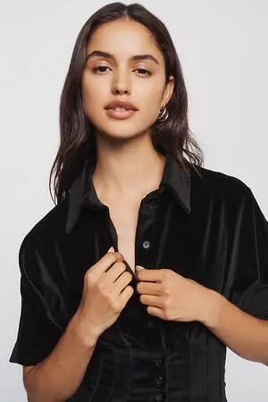 EXQUISE Tobie Velvet Mi Shirtdress - Black