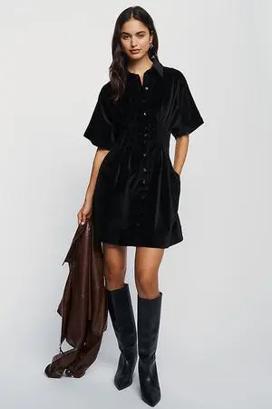 EXQUISE Tobie Velvet Mi Shirtdress - Black