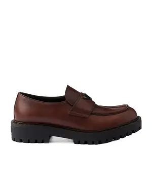 Prada Brushed Leather Loafers - Ebony