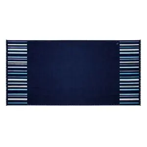 PINK MAHARANI Cashmere Navy Shawl With Light Grey & Dark Brown Embroidery And Fringes - Blue