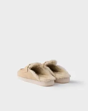 Prada Suede And Shearling Mules - True Color