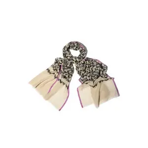Saachi Wool Silk Heart Striped Scarf - Brown