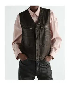 LEMAIRE Zipped Vest In Coated Broken Twill