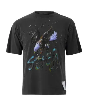 Satisfy Vintage-style Round-neck Short-sleeve T-shirt - Black