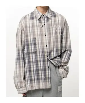 Mihara Yasuhiro Vintage-style Plaid Shirt - Gray