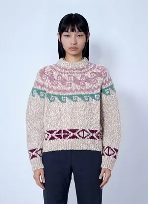 Moncler Geometric Jacquard Wool Blend Jumper - Beige