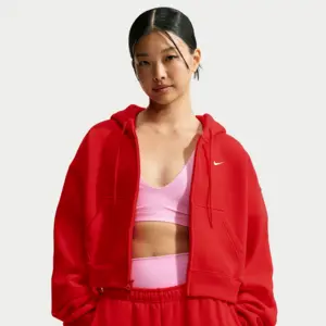 Nike Studio Fleece Medium Weight Oversized Full-zip Cropped Hoodie - Red