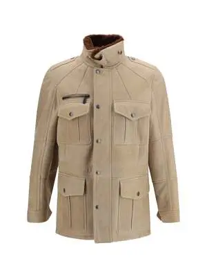 Brunello Cucinelli Waxed Shearling Safari Jacket - Cream