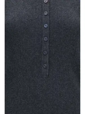 LISA YANG Airi Henley Sweater In Cotton And Cashmere - Gray