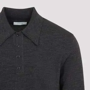 LEMAIRE L/s Knitted Polo Sweater - Gray