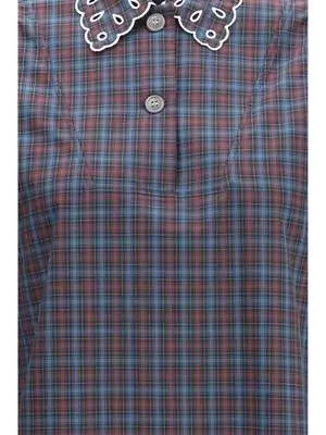 Marni Checked Cotton Shirt With Embroidered Details - Blue