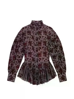 THELATEST Elaine Floral-devoré Peplum Shirt - Pink