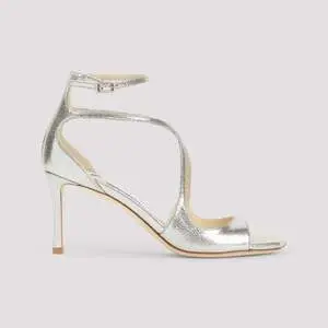 JIMMY CHOO Leather Glitter Azia 75 Sandals - Silver