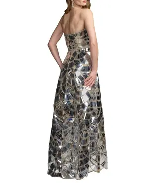 Mac Duggal Strapless Beaded Scallop Ballgown