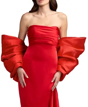 Mac Duggal Satin Strapless Ankle Dress With Oversized Bow