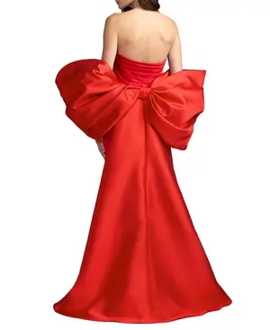 Mac Duggal Satin Strapless Ankle Dress With Oversized Bow