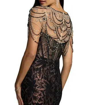 Mac Duggal Lace Corset Gown With Draped Beading