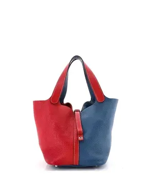 Hermès Mm Picotin Lock Bag Bicolor Clemence - Blue/ Red