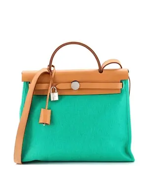 Hermès 31 Herbag Zip Berline Vache Canvas And Leather - Green