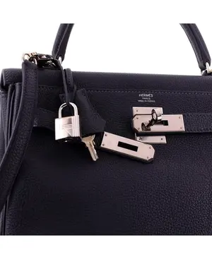 Hermès Kelly 28 Handbag Blue Togo With Palladium Hardware