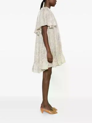 Chloé Floral-print Pleated Mini Dress - Neutrals
