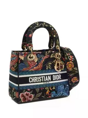 Dior 2022 Medium Lady D-lite Floral-embroidered Tote Bag
