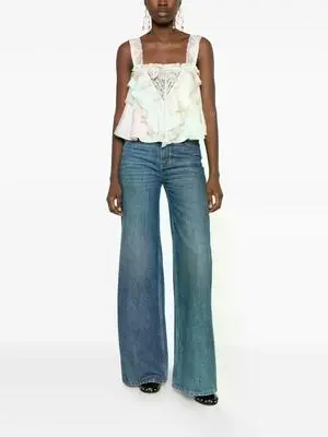 Chloé Ruffle-trimmed Lace-insert Top - Neutrals