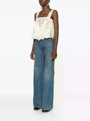 Chloé Ruffle-trimmed Lace-insert Top - Neutrals