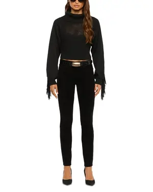 L'AGENCE Maddison Fringe Turtleneck Cropped Sweater