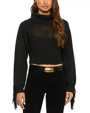 L'AGENCE Maddison Fringe Turtleneck Cropped Sweater