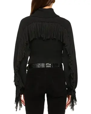 L'AGENCE Maddison Fringe Turtleneck Cropped Sweater