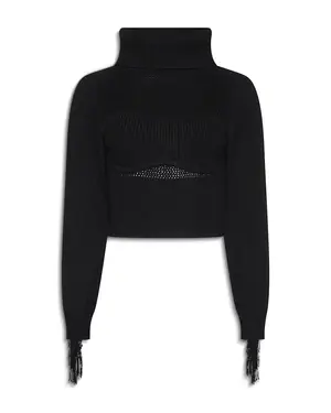 L'AGENCE Maddison Fringe Turtleneck Cropped Sweater